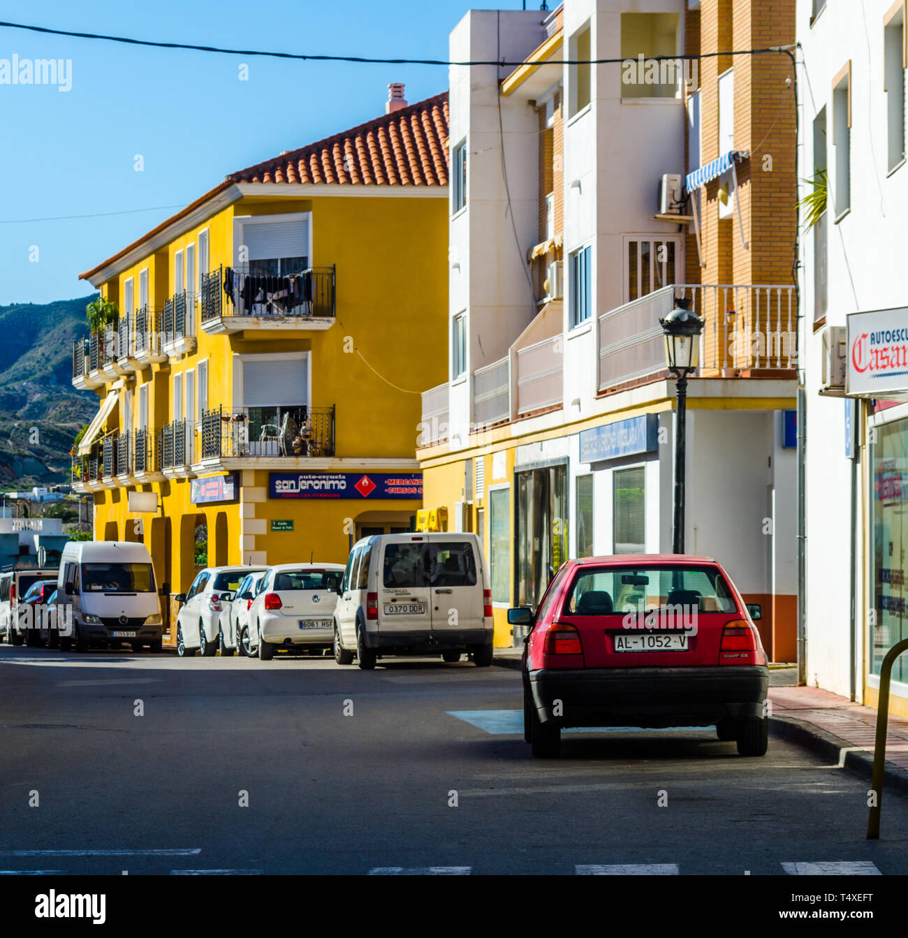 ANTAS, SPAIN - JANUARY 26, 2019 Empty Spanish streets in a small town ...