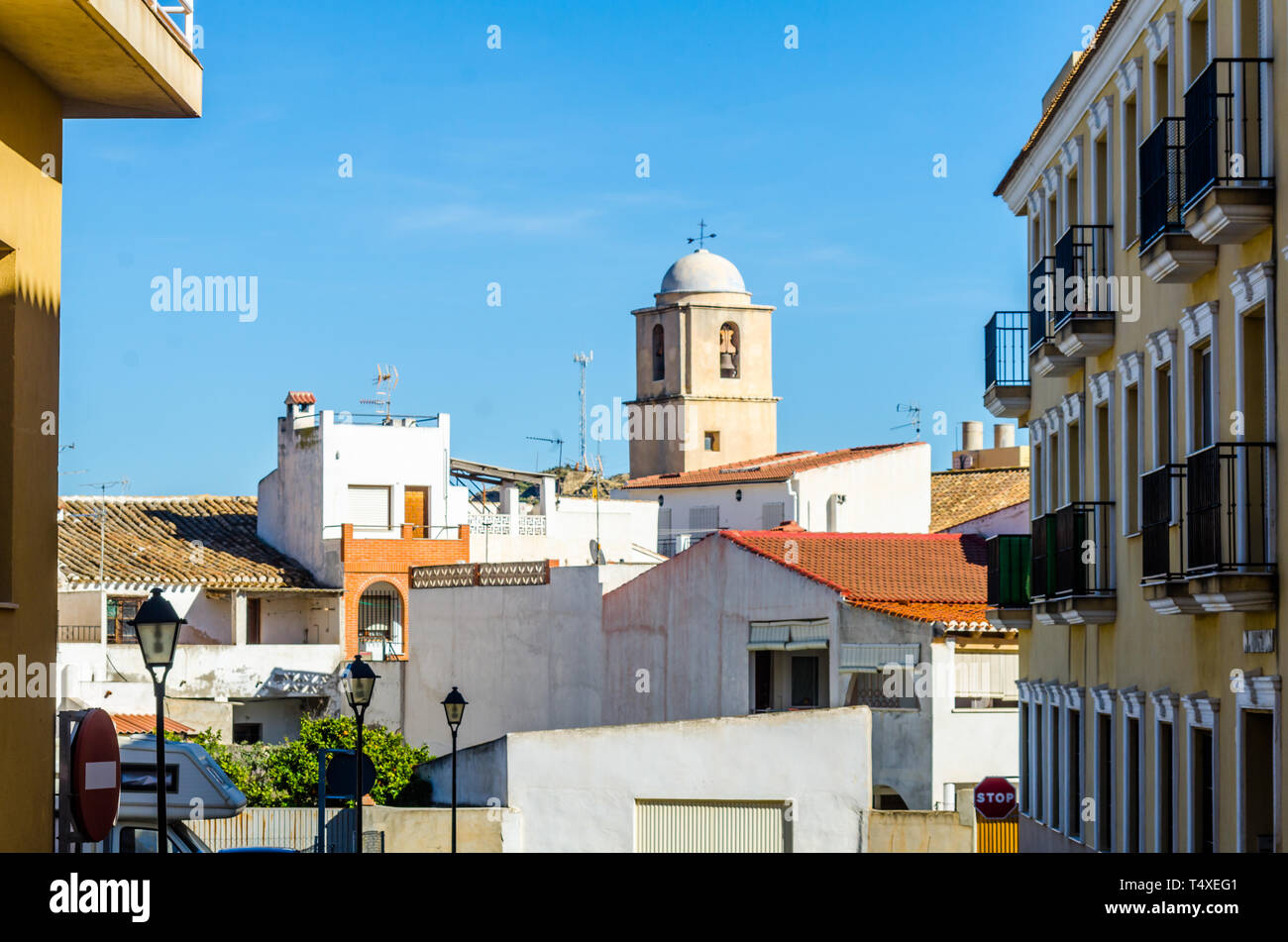 ANTAS, SPAIN - JANUARY 26, 2019 Empty Spanish streets in a small town ...