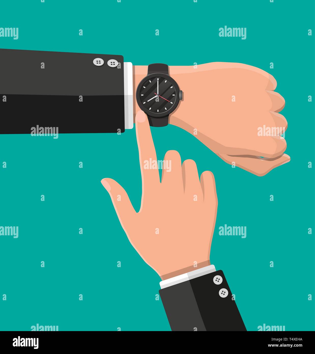 Wristwatch on hand. Man check the time. Time on wrist watch. Black ...