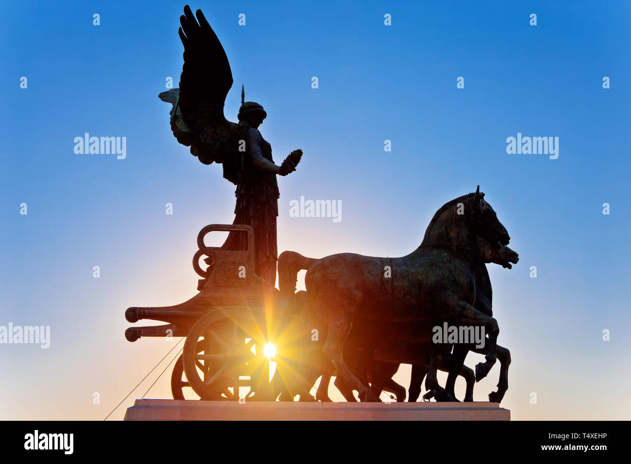 Ancient Rome Terrace of the Chariots monument sun haze view, capital of ...