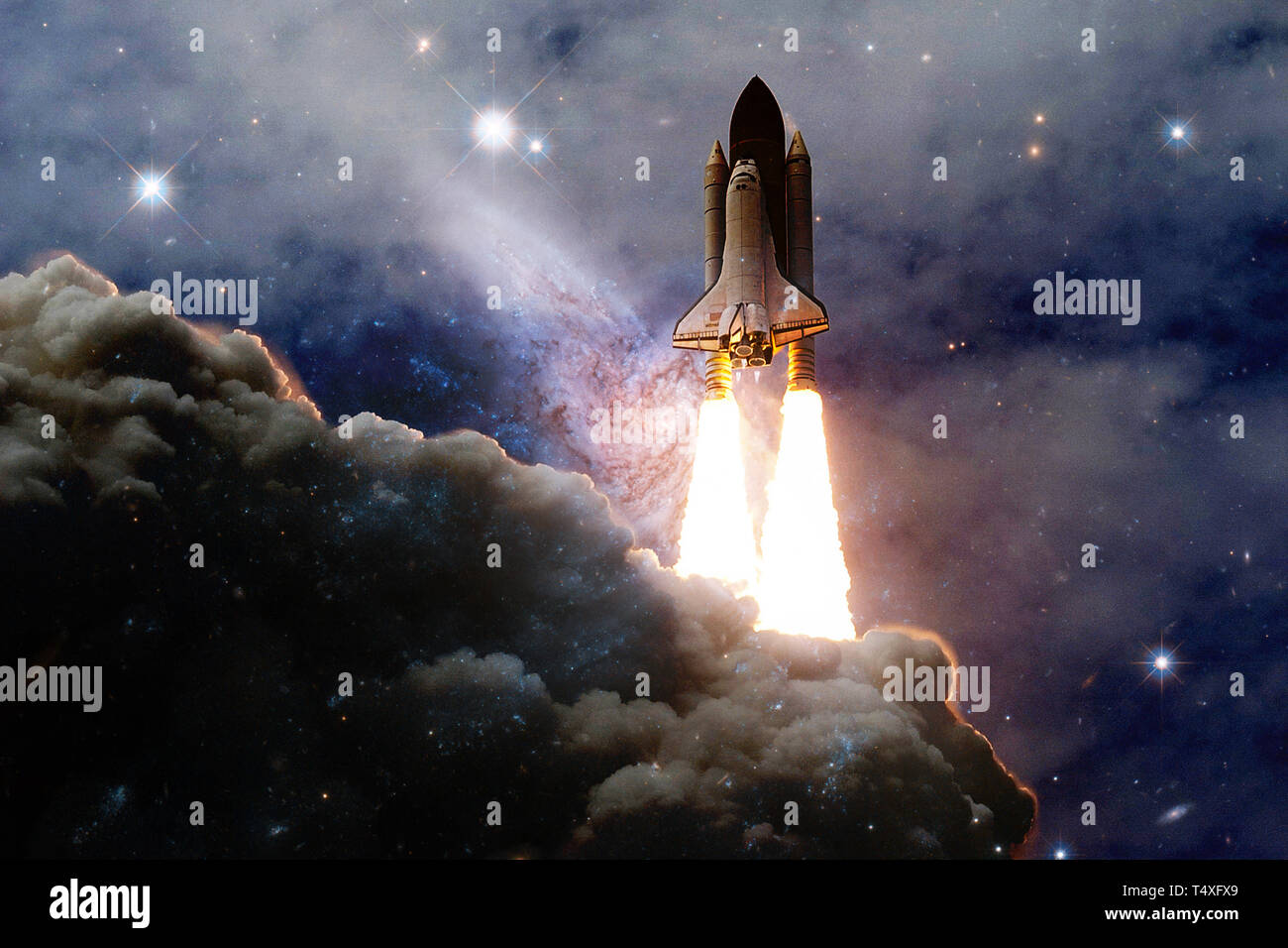 Space shuttle taking off on a mission. Deep space. Beauty of endless ...