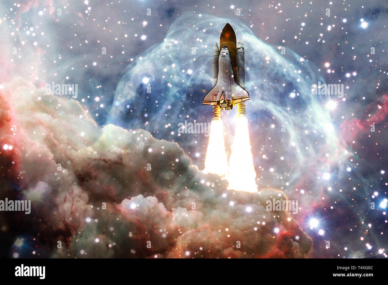 Space shuttle taking off on a mission. Deep space. Beauty of endless ...
