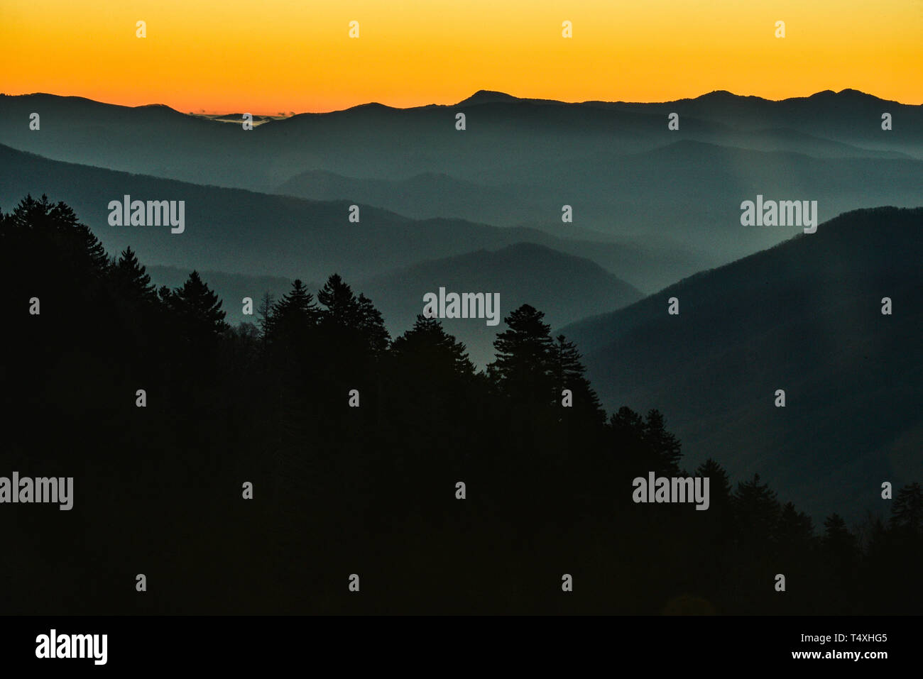 Early morning sunrise from the summit at Newfound Gap in the Great ...