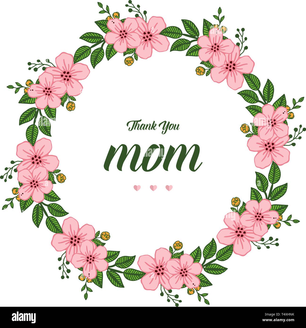 Vector illustration crowd of pink flower frame with card love mom hand ...