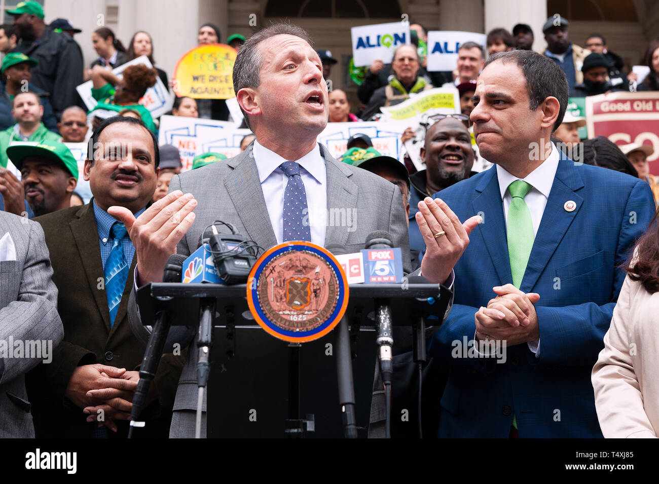 New York City, United States. 09th Apr, 2019. A coalition of labor and ...
