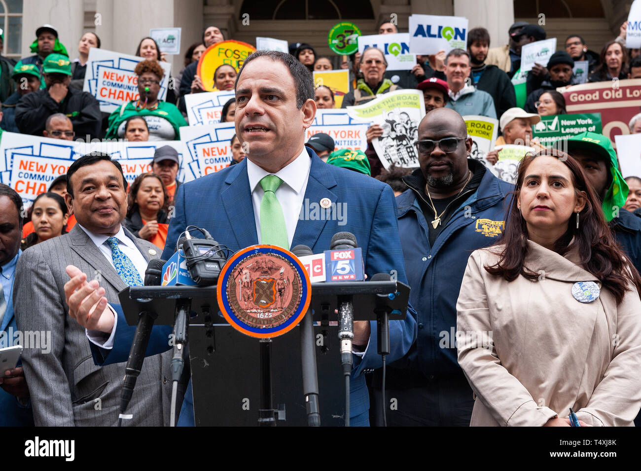New York City, United States. 09th Apr, 2019. A coalition of labor and ...