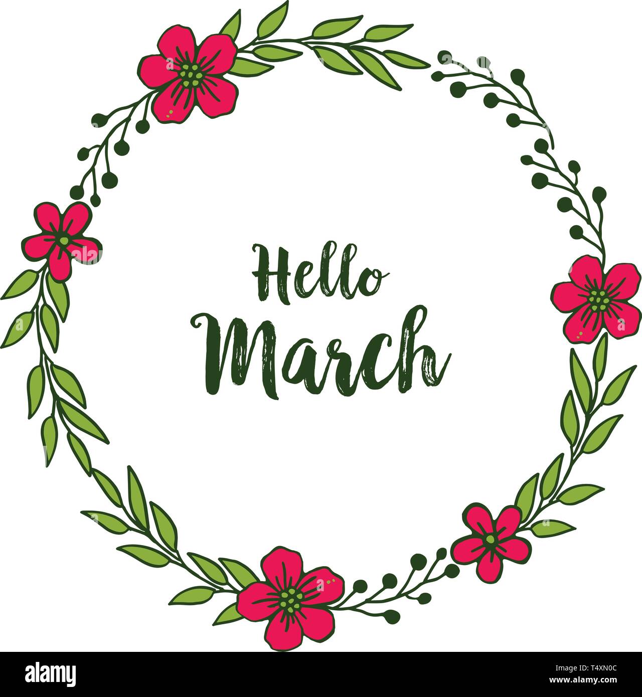 Vector illustration greeting card happy march for design flower frame ...