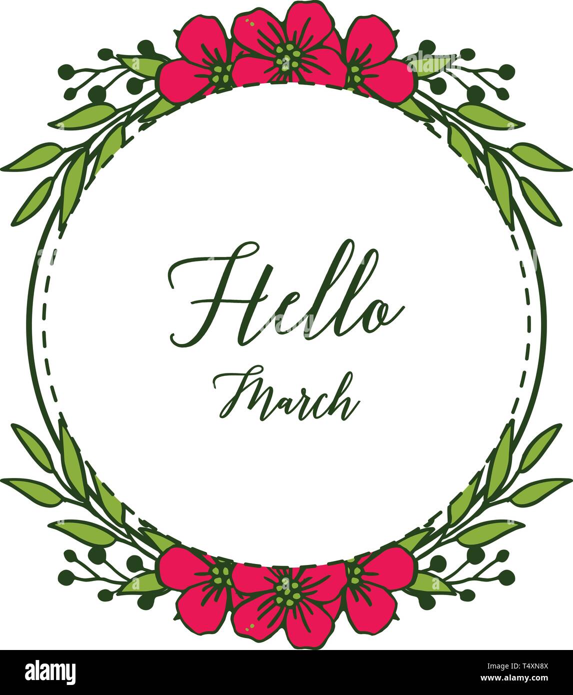 Vector illustration red flower frame for banner design hello march hand ...