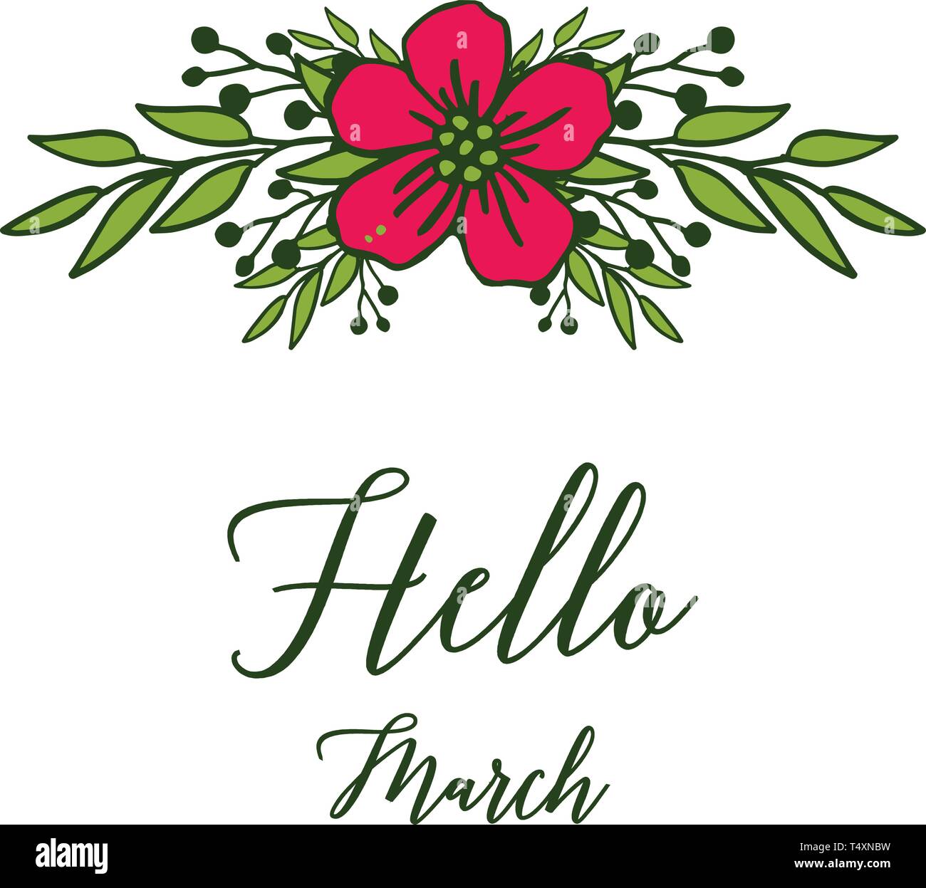 Vector illustration lettering hello march for wreath frame hand drawn ...