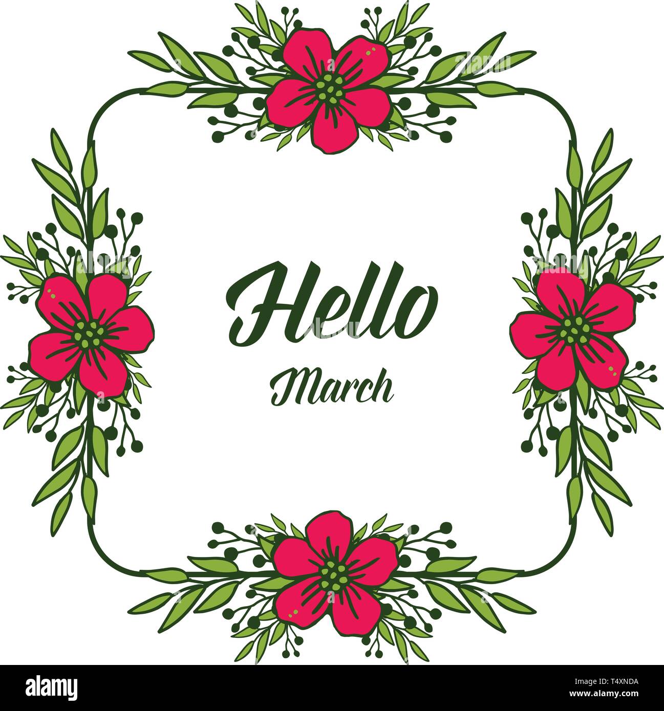 Vector illustration lettering hello march for wreath frame hand drawn ...
