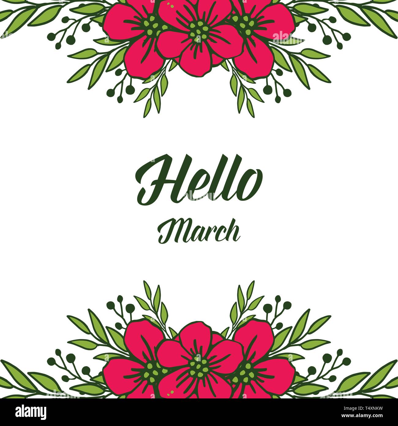 Vector illustration invitation hello march with various floral frame ...