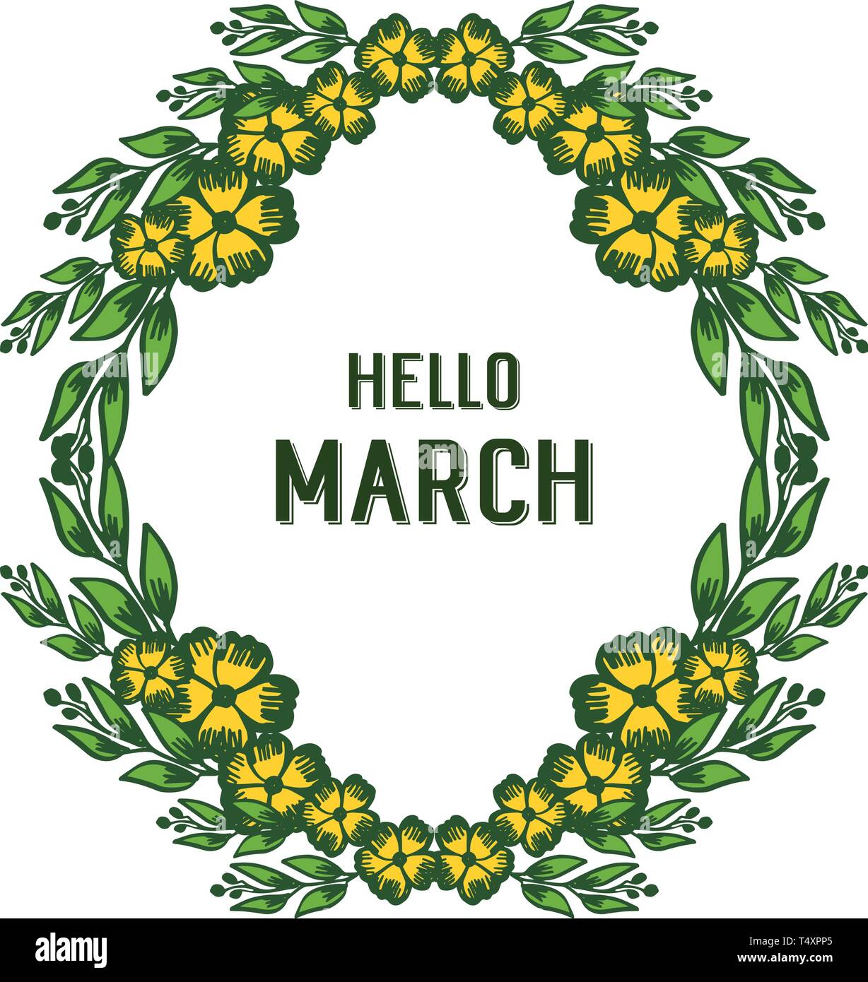 Vector illustration decoration of flower frame for banner hello march ...