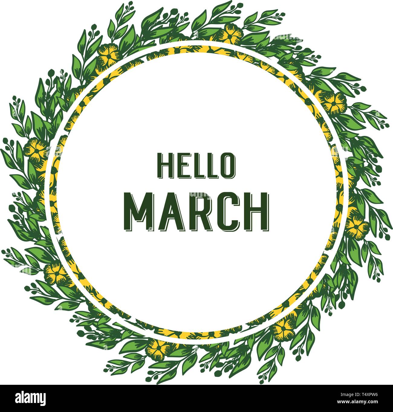 Vector illustration invitation card hello march with flowers frame ...