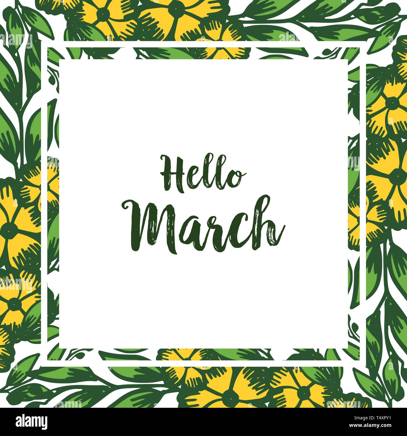 Vector illustration invitation card hello march with flowers frame ...
