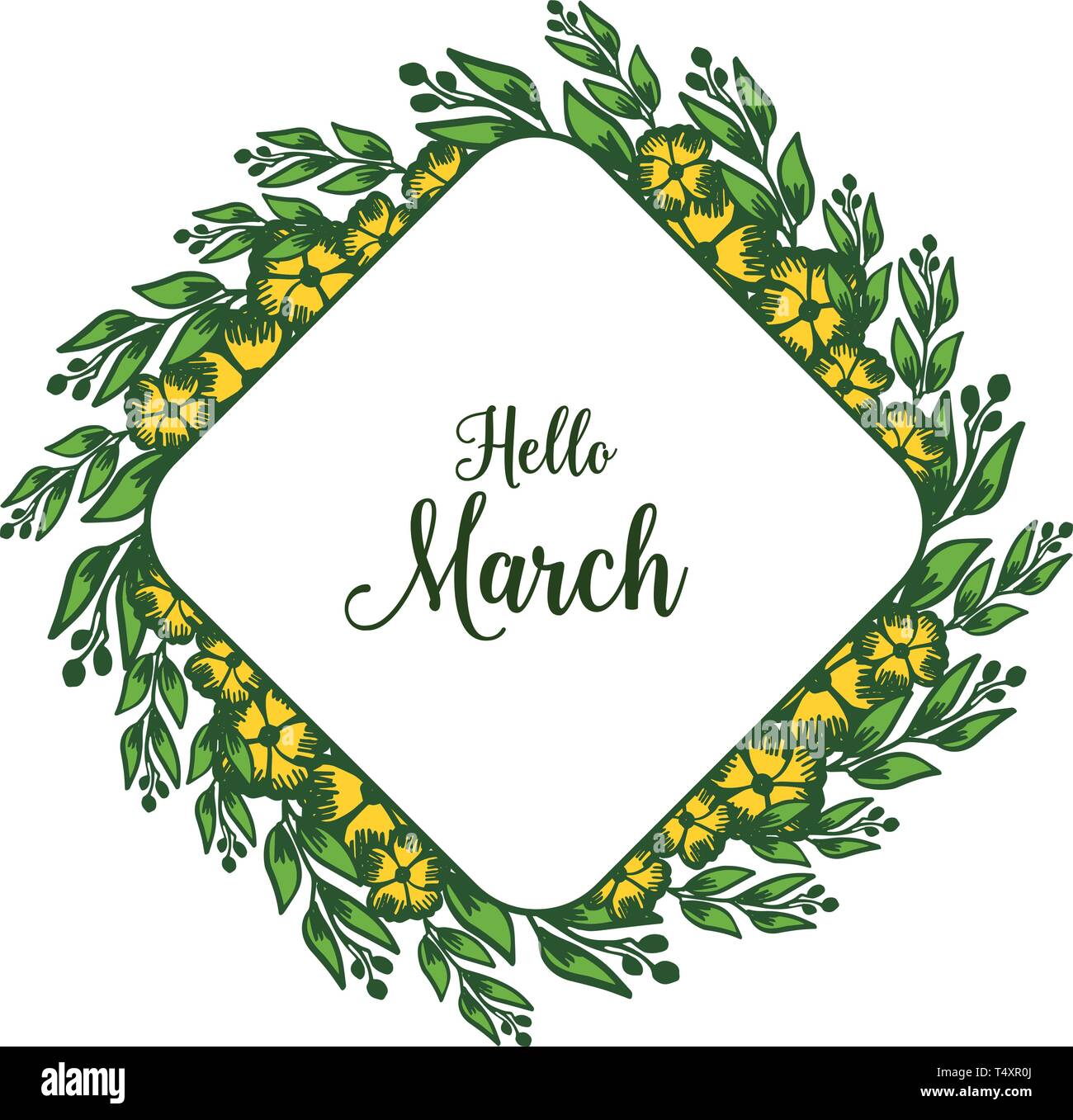 Vector illustration leaf flower frame for text hello march hand drawn ...