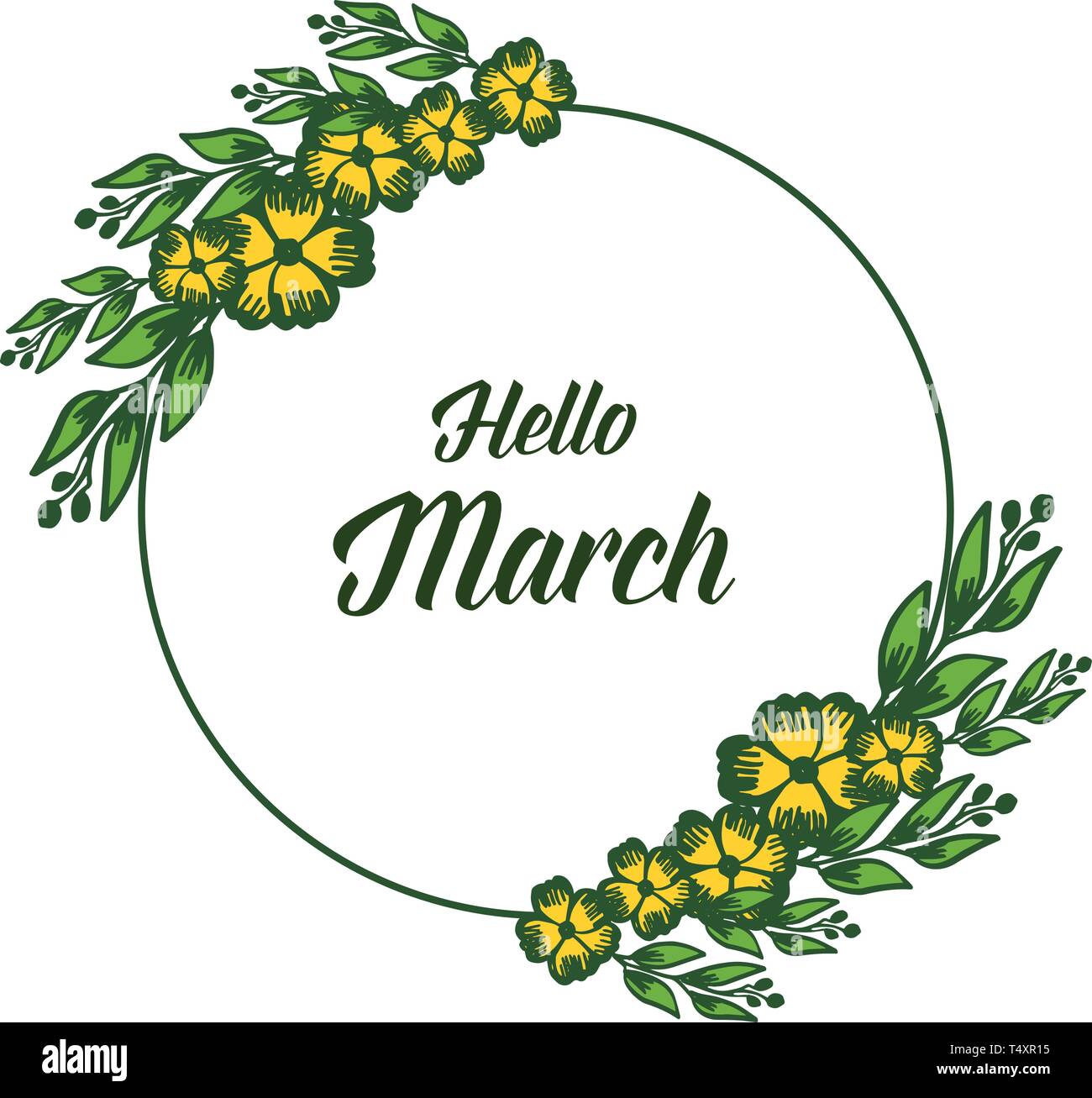 Vector illustration leaf flower frame for text hello march hand drawn ...