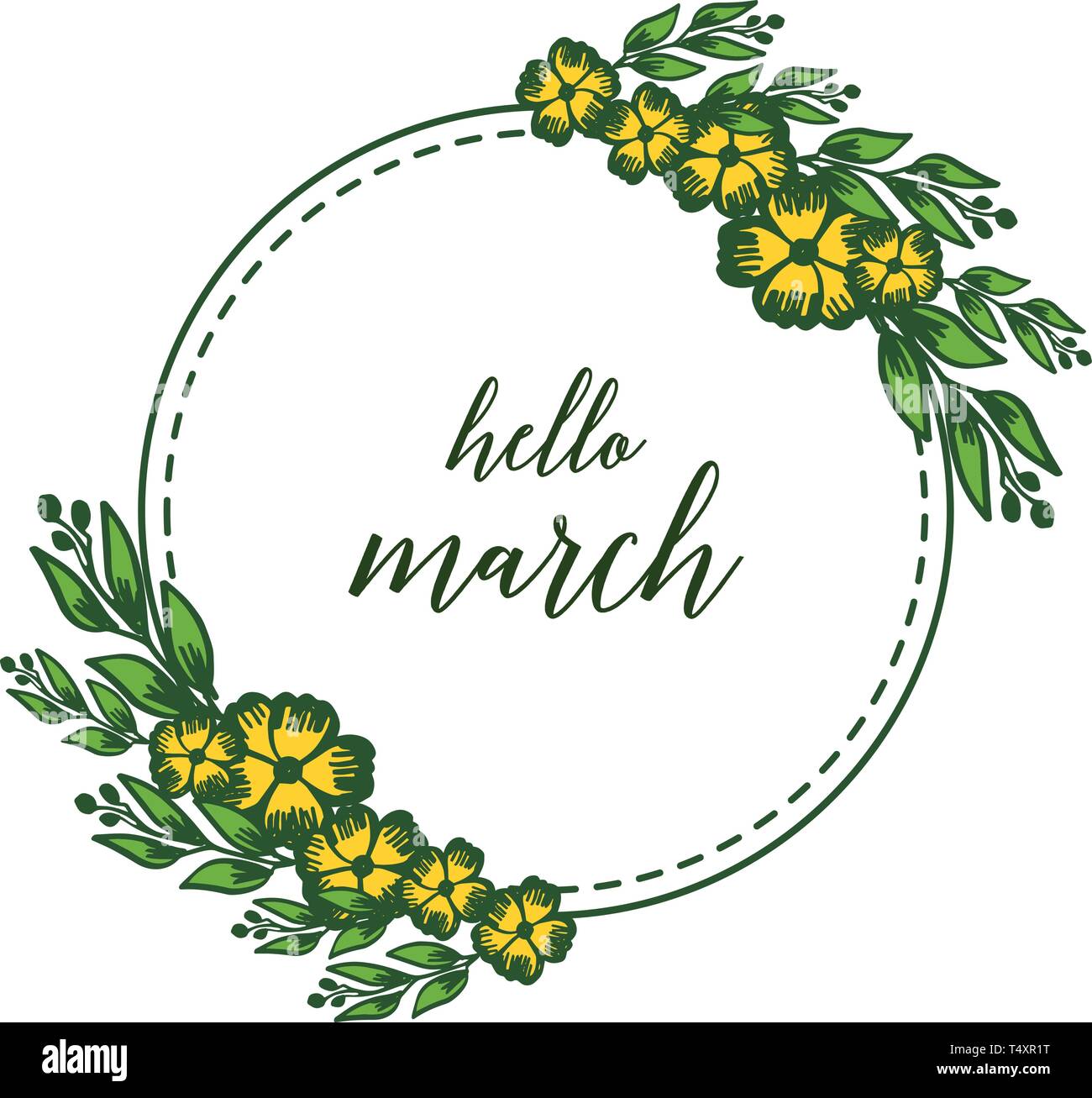 Vector illustration leaf flower frame for text hello march hand drawn ...