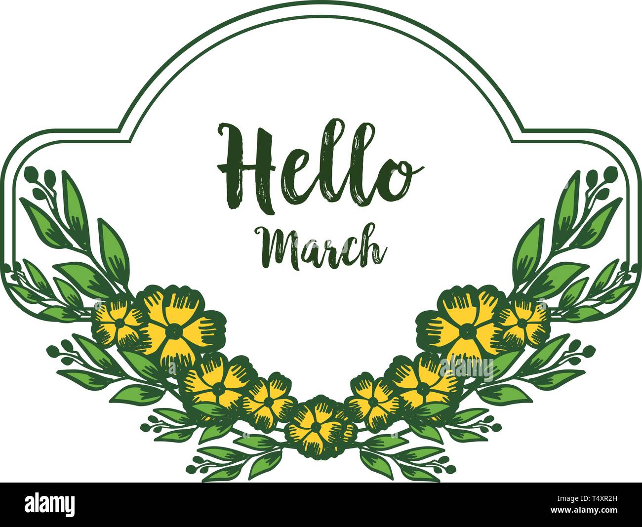 Vector illustration leaf flower frame for text hello march hand drawn ...