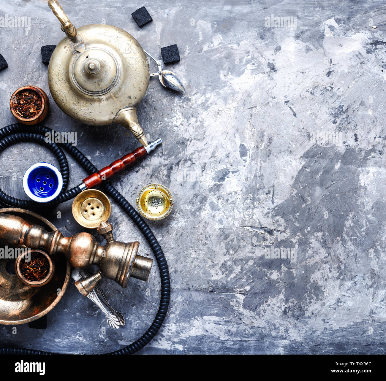 East smoking hookah. Arabian shisha with tea. Hookah and tea Stock ...