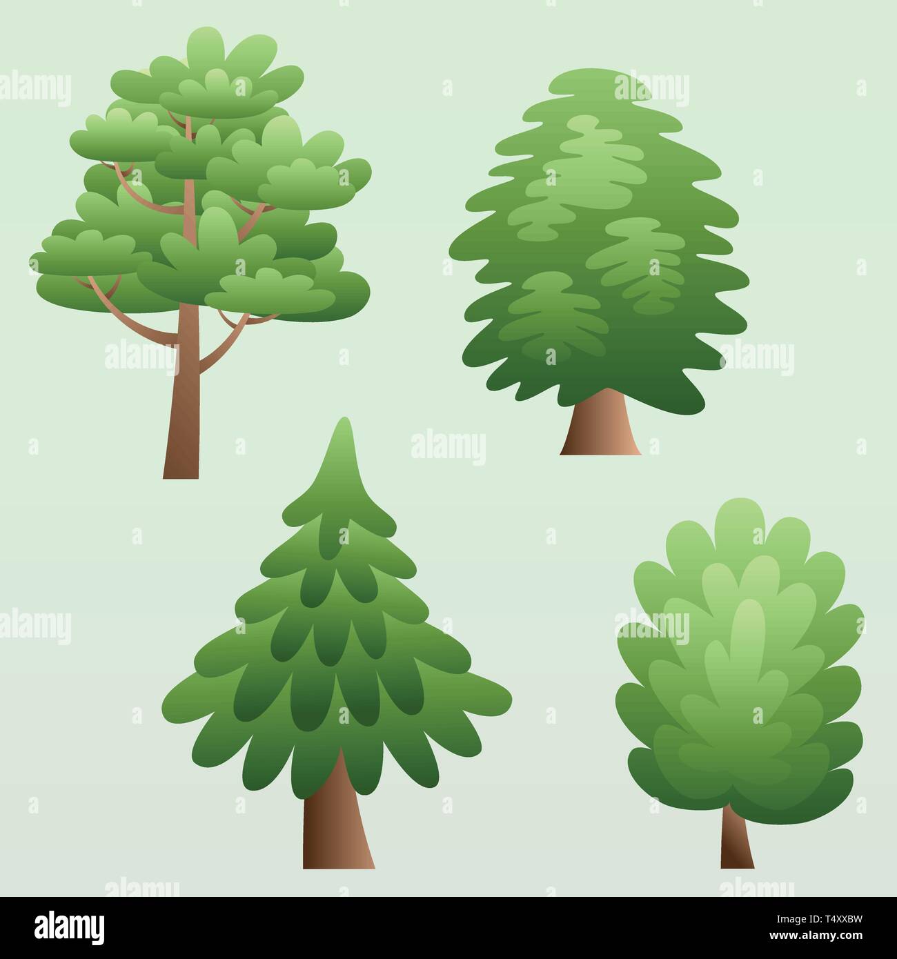 Set of forest trees in natural environment with organic curved shape ...