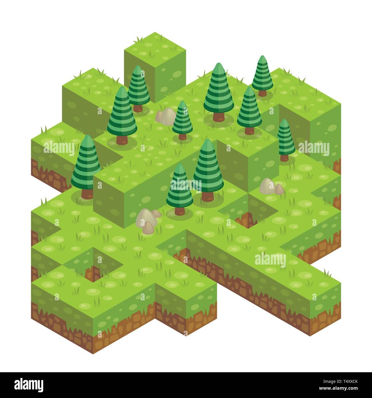 Illustration of abstract 3d isometric forest with cube ground, trees ...