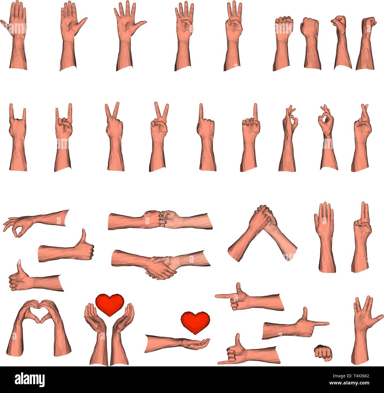 Huge set of man hands gestures in 3d low poly geometry for creative ...