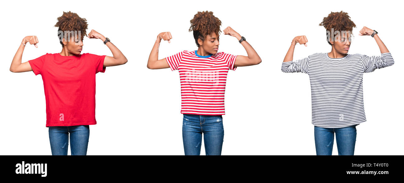 Collage of young beautiful african girl over isolated background ...