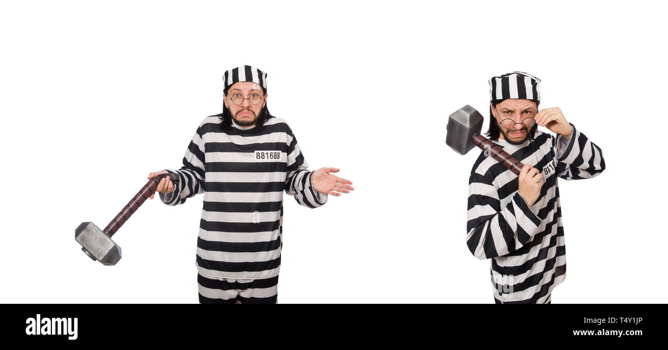 Prison inmate with hammer isolated on white Stock Photo - Alamy
