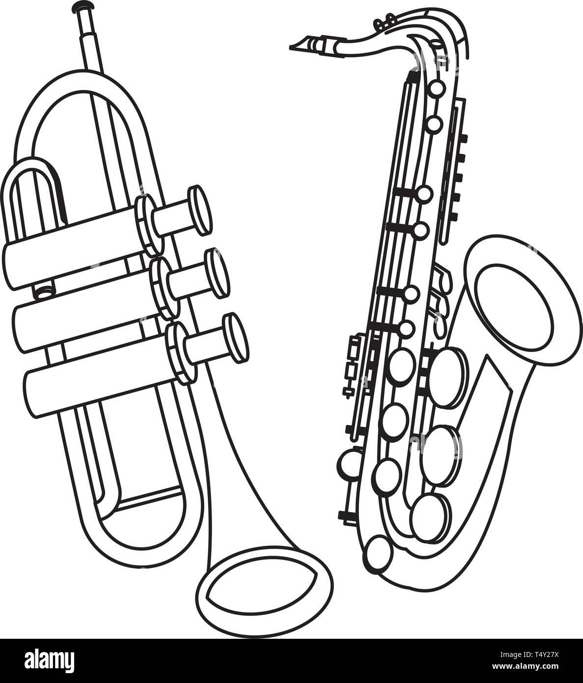 saxophone and trumpet black and white Stock Vector Image & Art - Alamy
