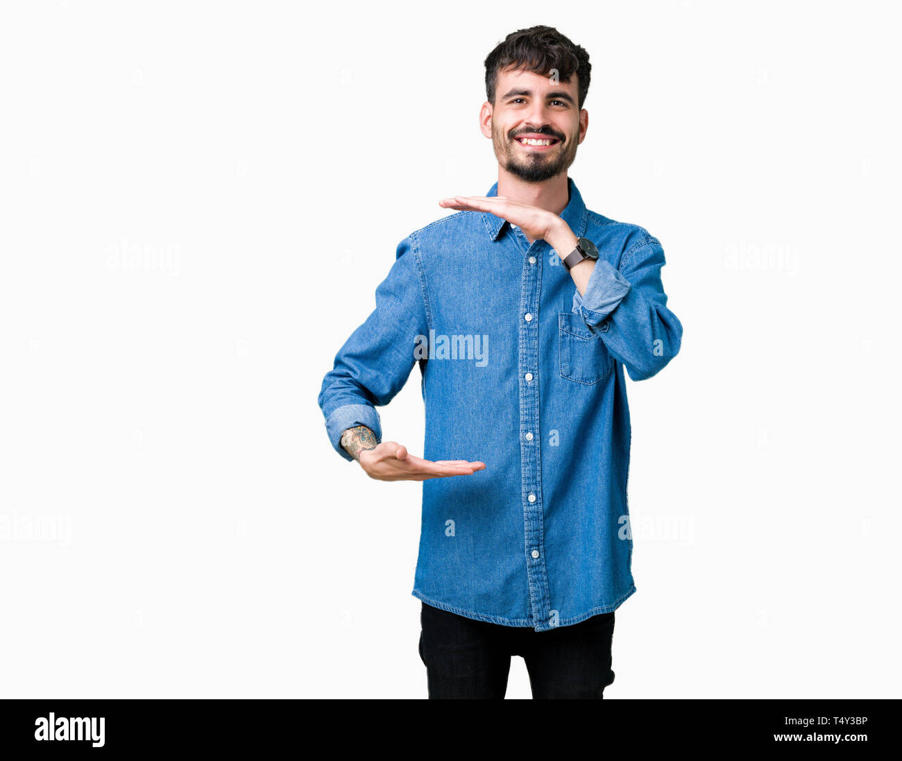 Young handsome man over isolated background gesturing with hands ...