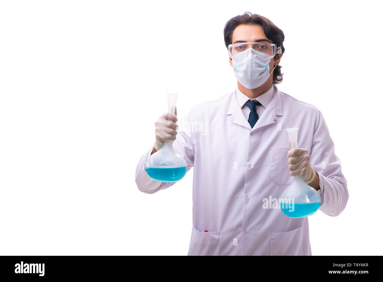 Young chemist isolated on white background Stock Photo - Alamy