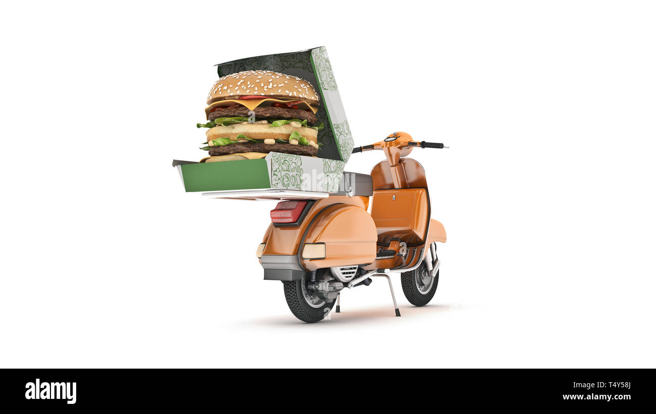 Hamburger Delivery. 3d rendering Stock Photo - Alamy
