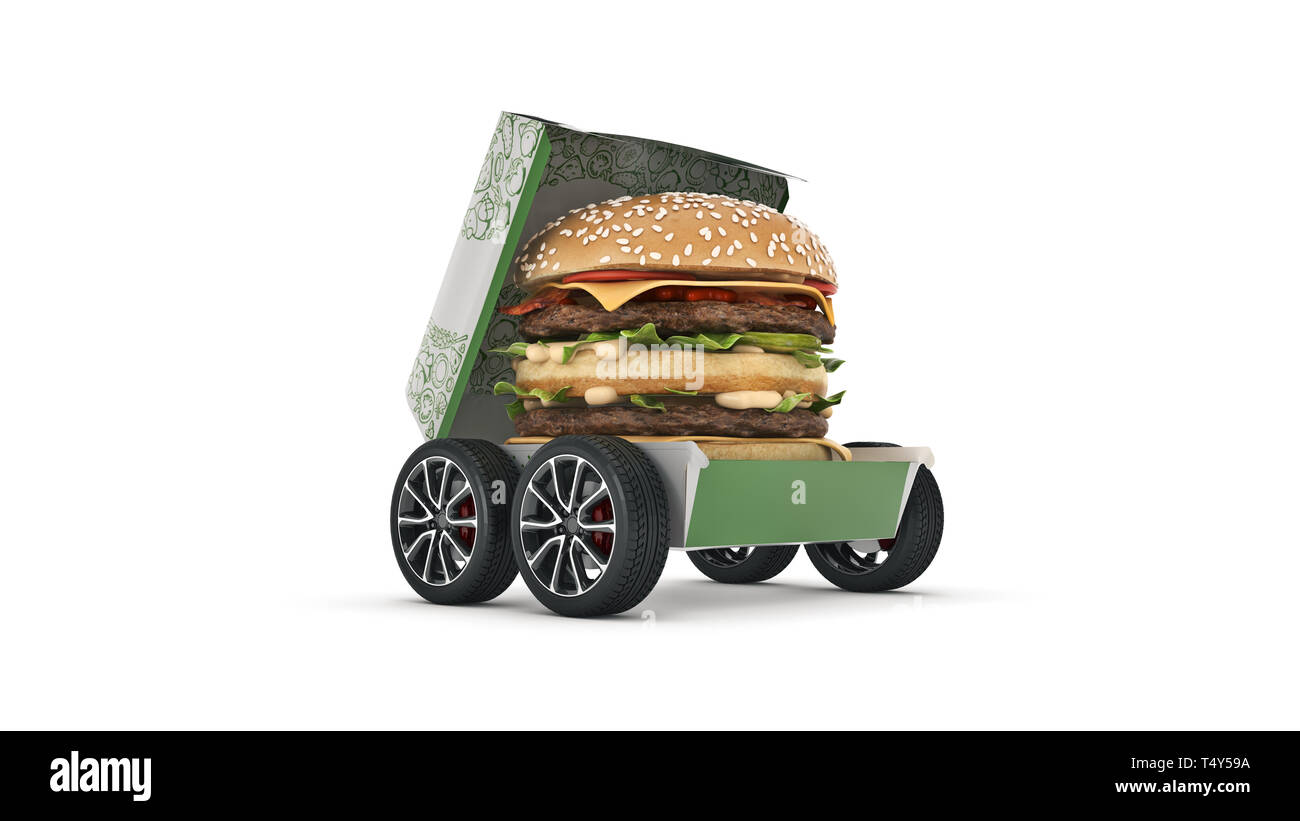 Hamburger Delivery. 3d rendering Stock Photo - Alamy