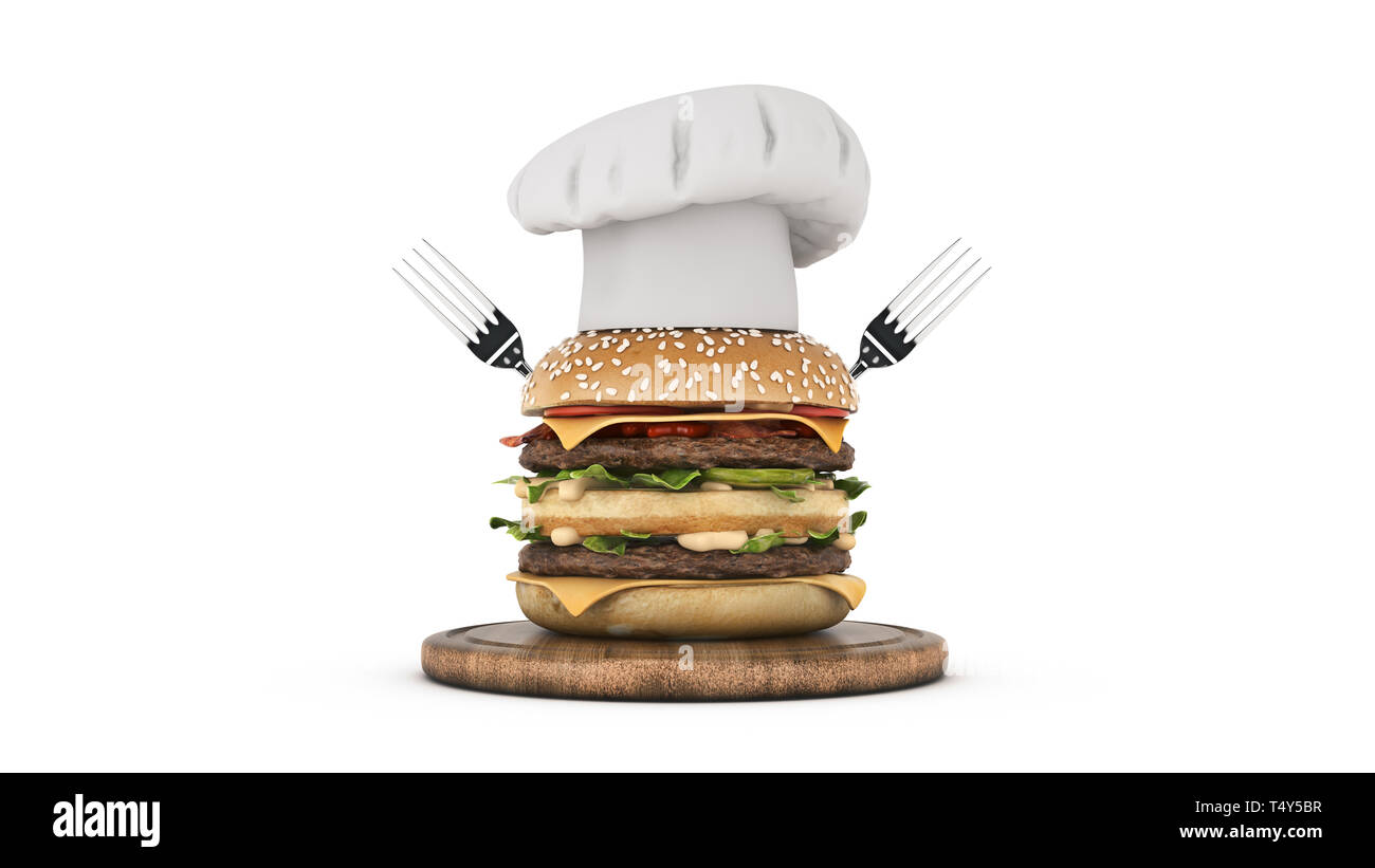 hamburger with hat chef . 3d rendering Stock Photo - Alamy