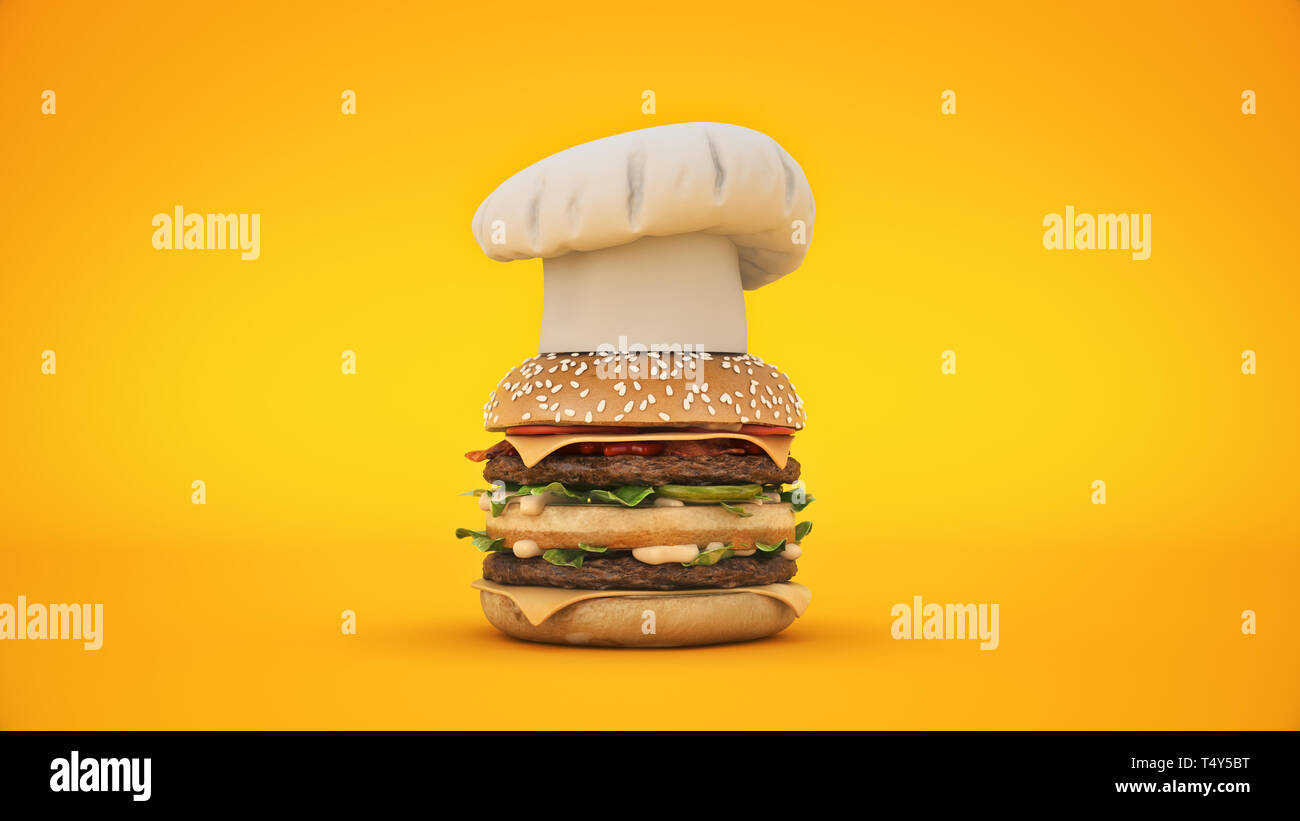 hamburger with hat chef . 3d rendering Stock Photo - Alamy