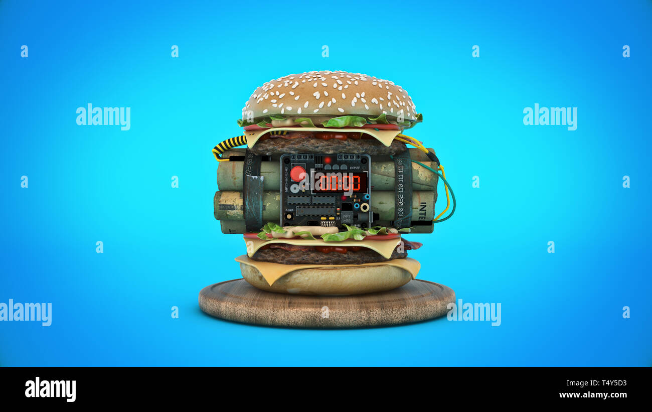 burger with explosive. 3d rendering Stock Photo - Alamy