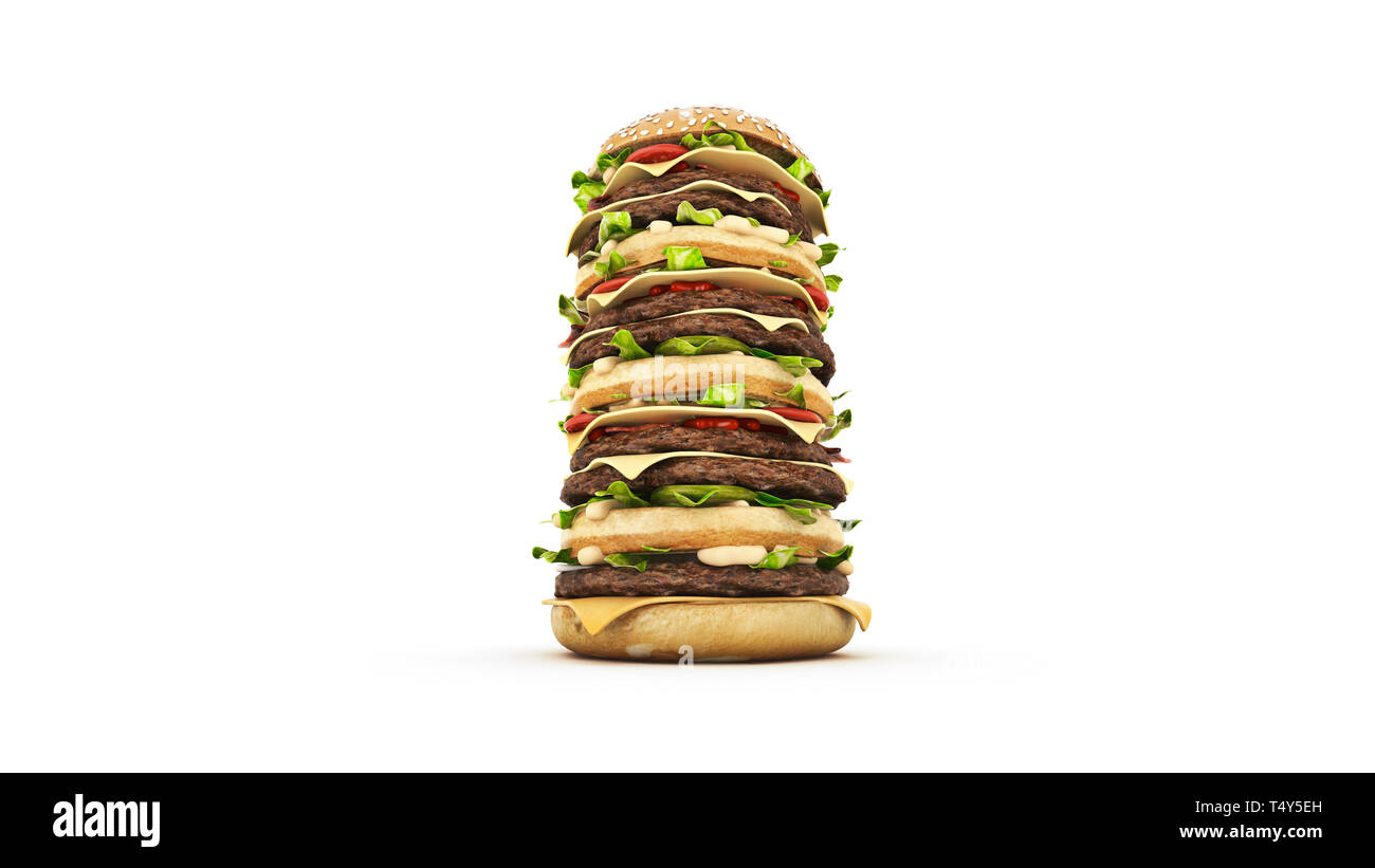 hamburger tower. 3d rendering Stock Photo - Alamy