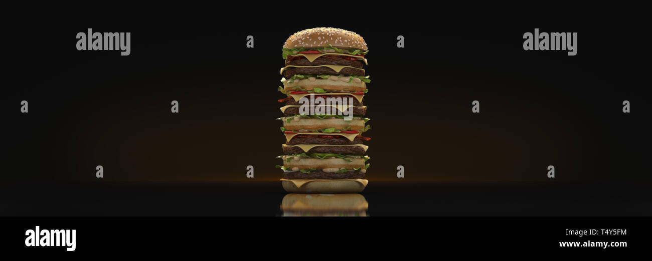 hamburger tower. 3d rendering Stock Photo - Alamy