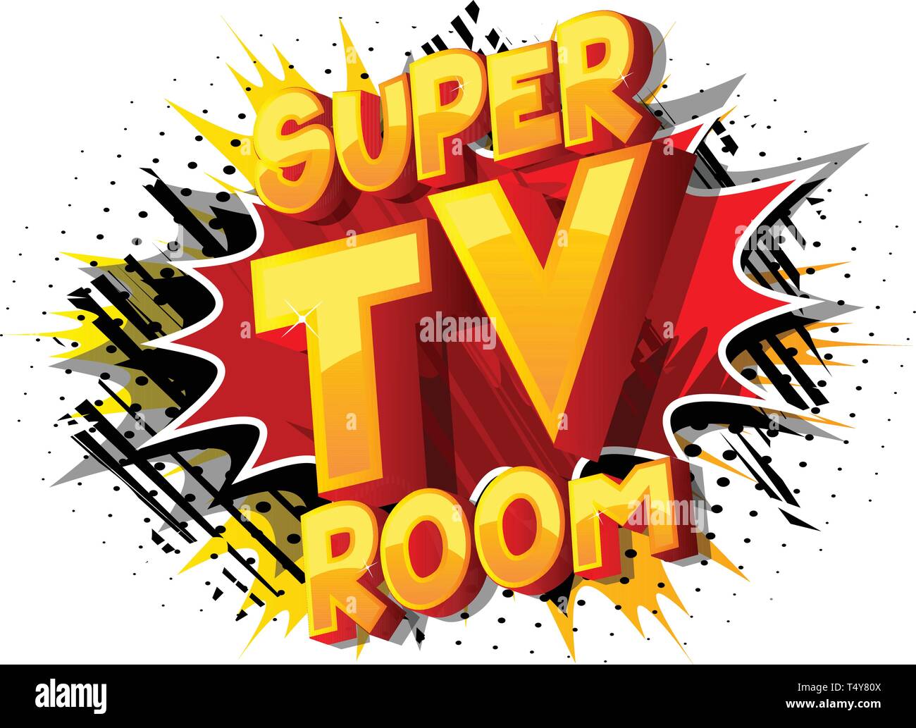 Super TV Room - Vector illustrated comic book style phrase on abstract ...