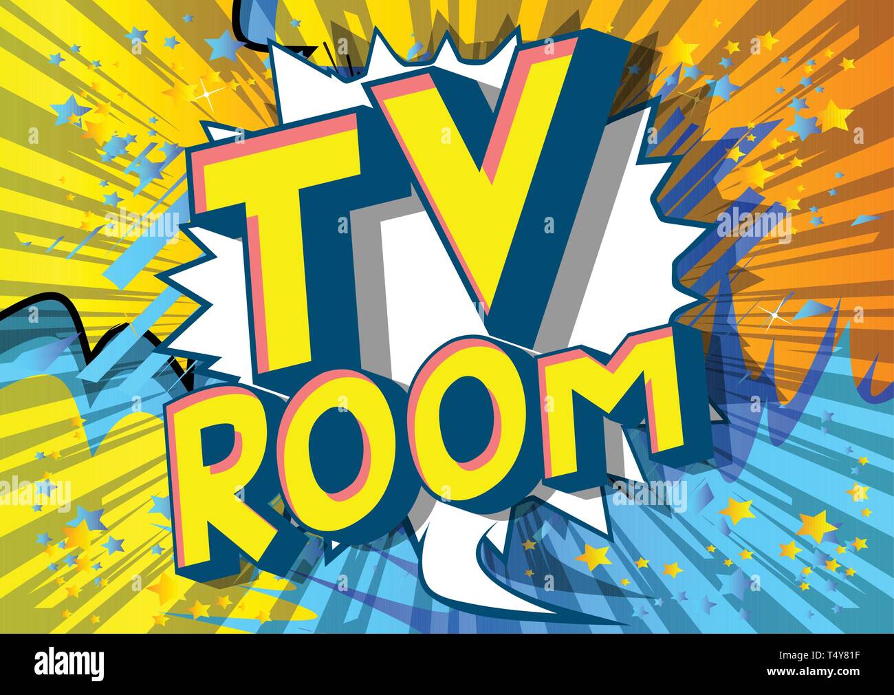 TV Room - Vector illustrated comic book style phrase on abstract ...