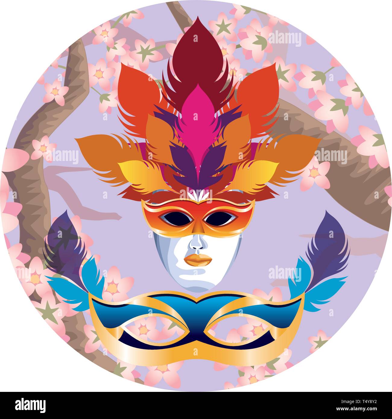 masks with feathers round icon Stock Vector Image & Art - Alamy
