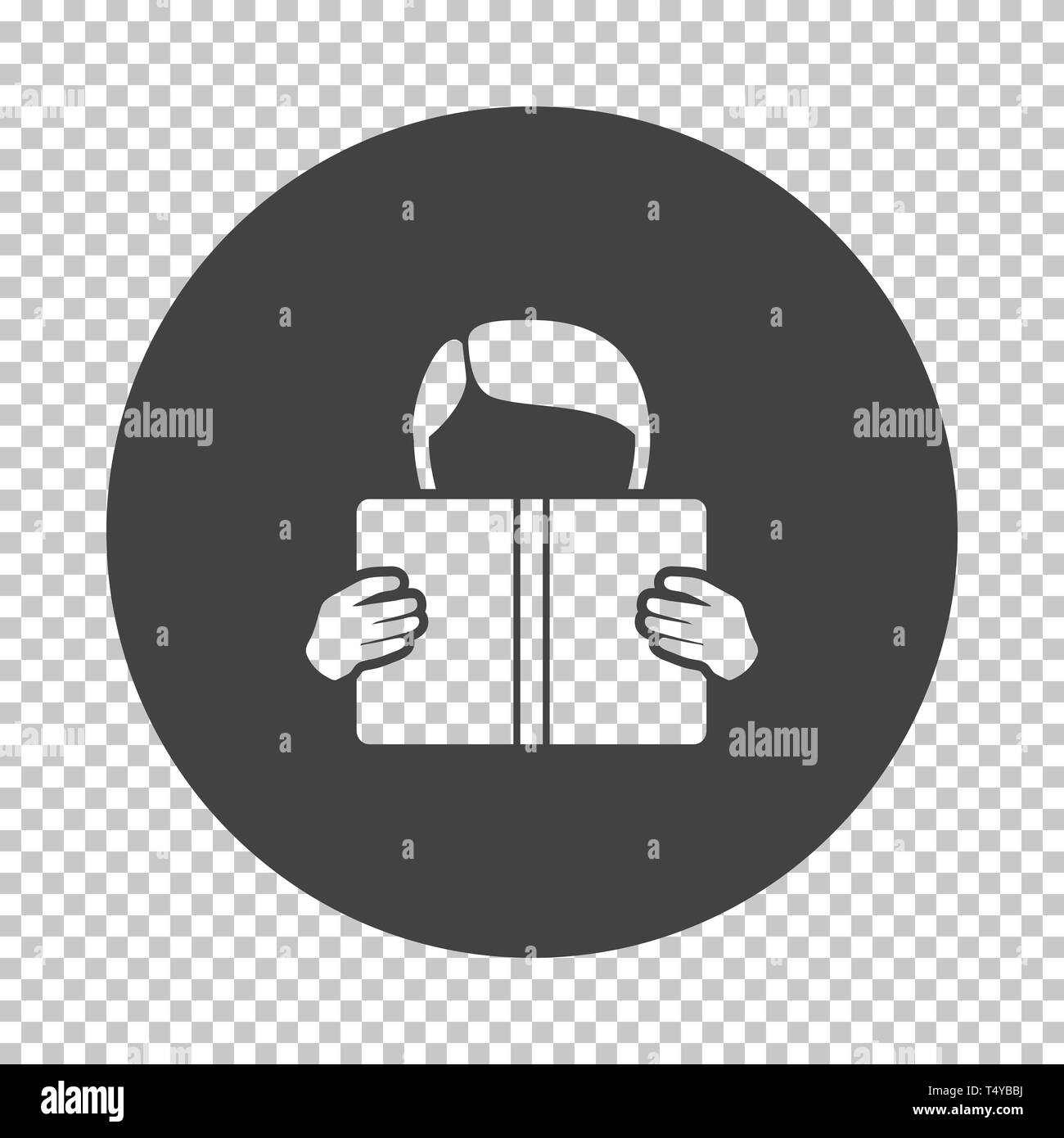 Boy reading book icon. Subtract stencil design on tranparency grid ...
