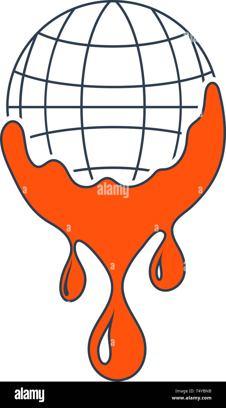 Planet With Flowing Down Water Icon. Thin Line With Red Fill Design ...