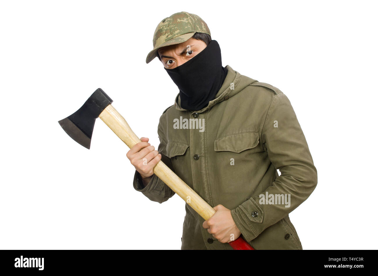 Criminal wearing mask isolated on white Stock Photo - Alamy
