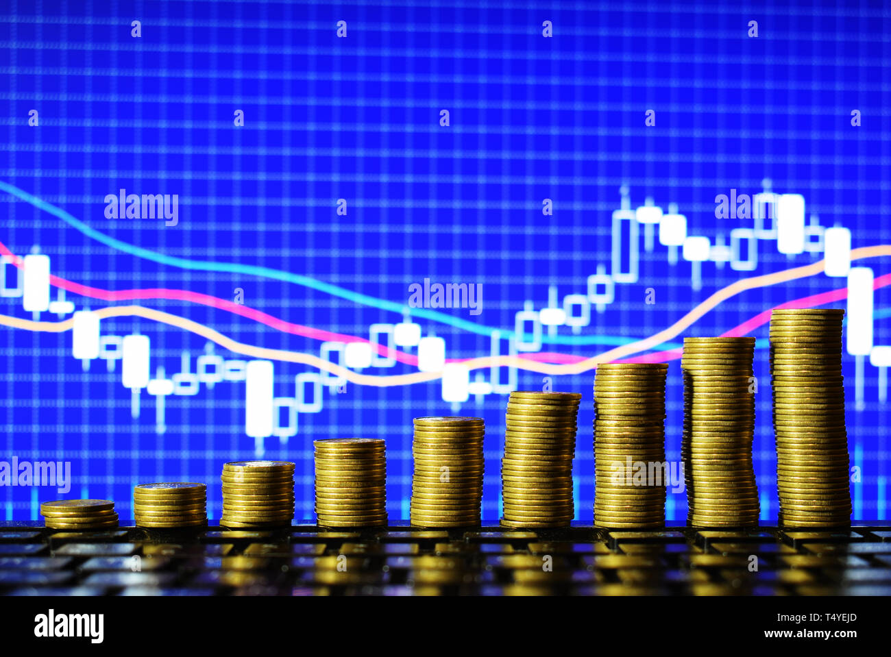 Ladder to wealth of golden coins isolated on forex chart background ...