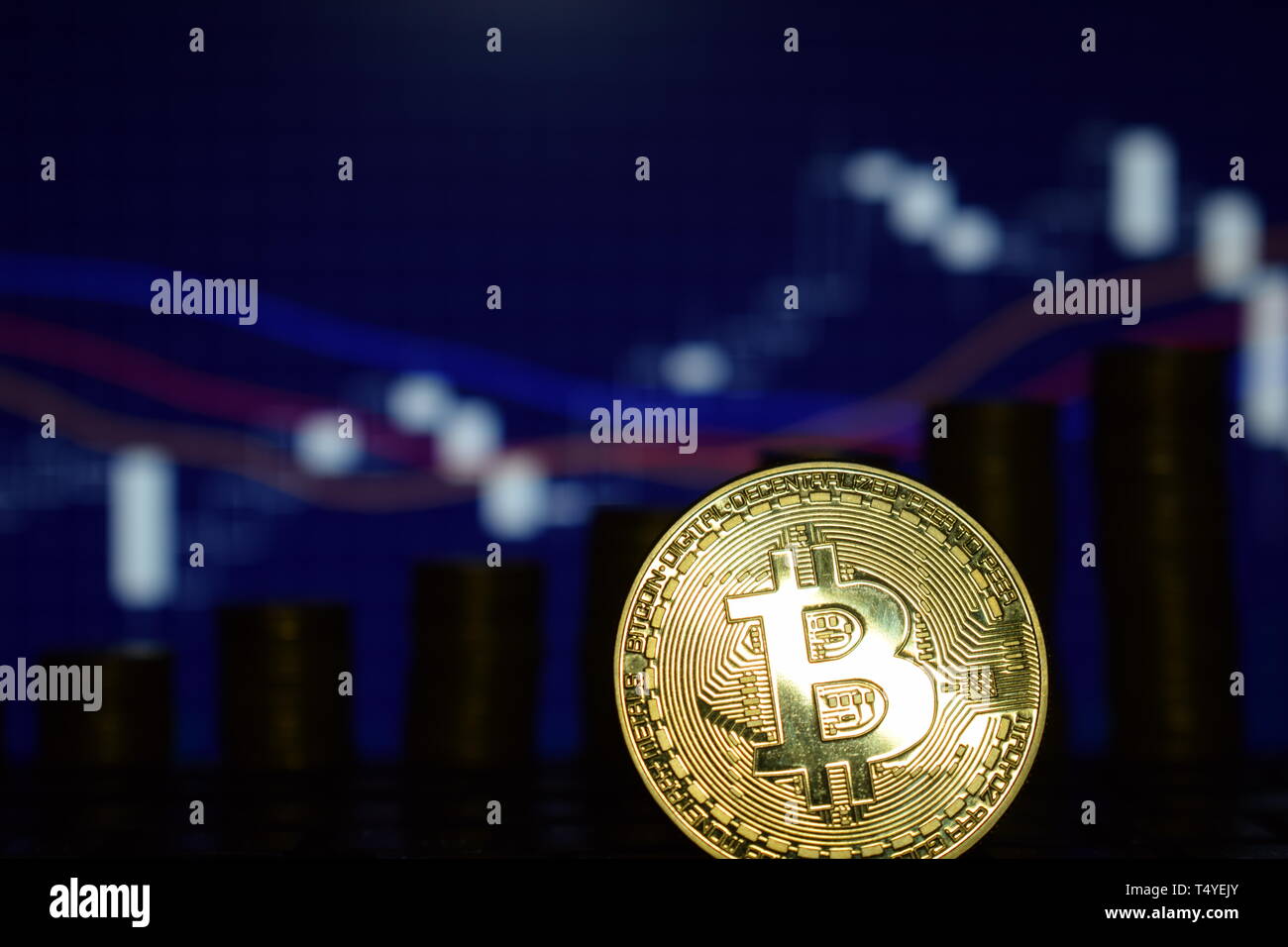 Financial growth concept with golden Bitcoins ladder on forex chart ...