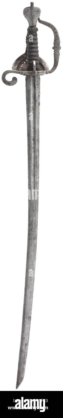 A German campaign sword, early 17th century. Slightly curved, double ...