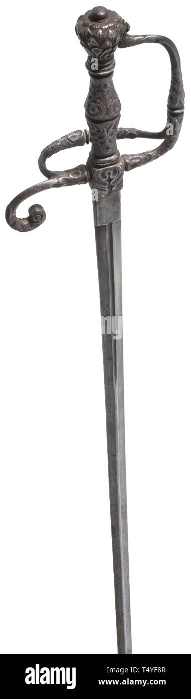 A German small-sword, circa 1640. Double-edged blade with short fullers ...