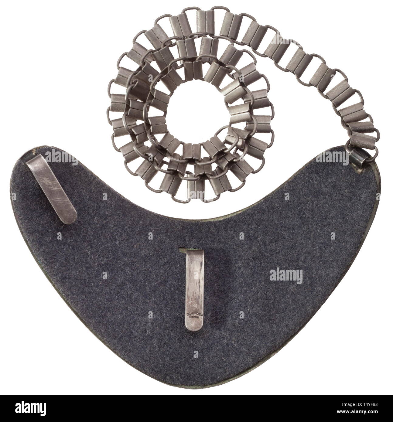 A gorget for flag bearers, circa 1938. Kidney-shaped, silvered shield ...