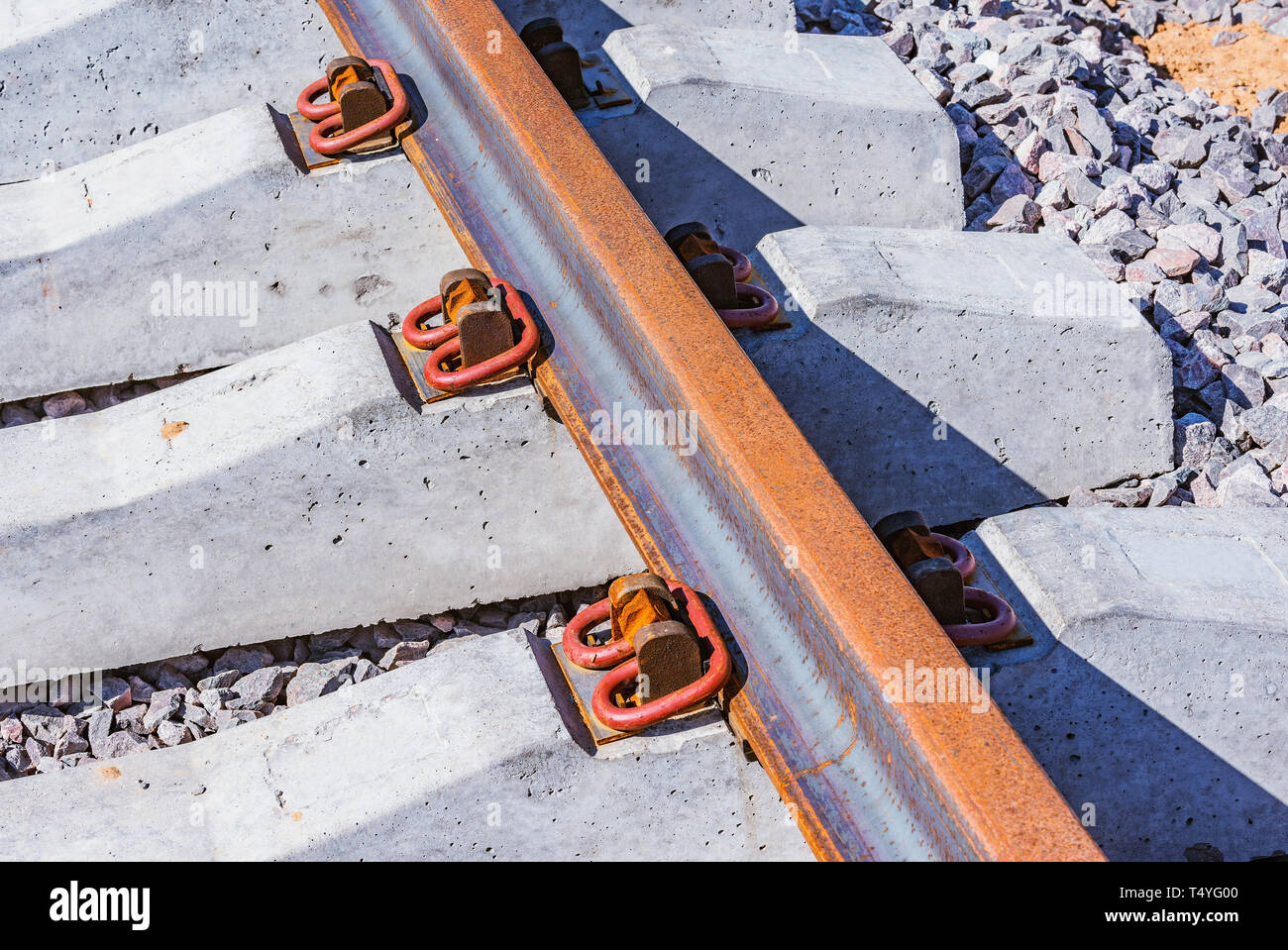 Deatails view of the new railway line Stock Photo - Alamy